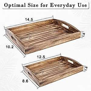 Serving Tray with Handles - Vanity Tray, Wooden Tray, Trays for Coffee Table, Bathroom Trays for Counter, Ottoman Tray, Party Trays for Serving Food, Rectangle Tray, Set of 2 Brown
