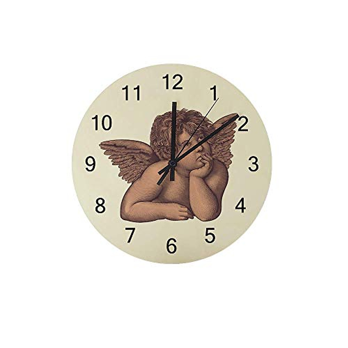 Hapuxt Silent Wooden Wall Clock 12" Non Ticking ﻿Angel from The Fresco Battery Operated Clock Creative Fashionable Home Decor for Kitchen Office School Living Room