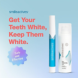 Smileactives Teeth Whitening Kit, Complete at Home Teeth Whitening Treatment, Travel Size Tooth Whitening, Stain Remover for White Teeth, Contains Clinical-Grade Hydrogen Peroxide, 30 Day Kit