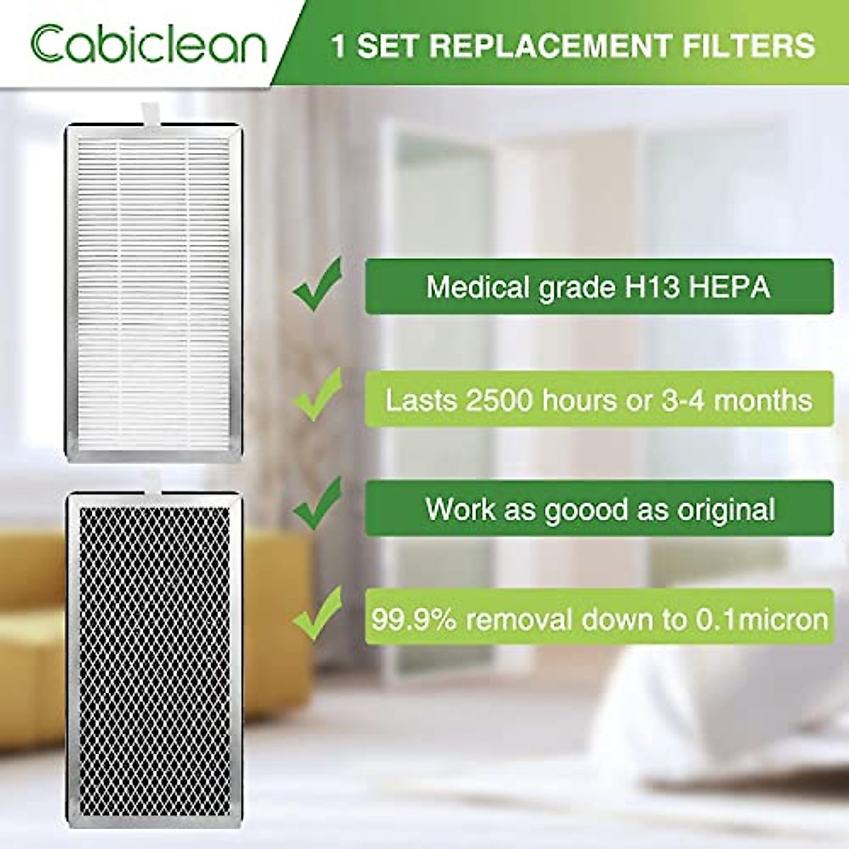4 Pack 15 Replacement Filter, 3-in-1 Pre-Fiter, True H13 HEPA Filter and Activated Carbon Filter Compatible with 15 Air Purifier