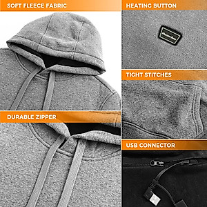 HENNCHEE Heated Hoodies for Men Women with Battery Pack, Heated Pullover Sweatshirt Unisex Hoodies Heating Jacket(Gray, Large)