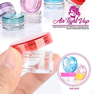 HNYYZL 50 Pack Sample Container, 5g Empty Cosmetic Containers Plastic Travel Pot Jar for Liquid Lotion Cream Sample Make-up Storage(10 Colors, 5ML), Come with 10pcs Mini Spatulas and 50pcs Labels