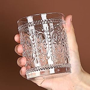 Bekith 6 Pack Drinking Glasses, 9.5 oz Romantic Water Glasses Tumblers, Heavy Duty Vintage Glassware Set for Whisky, Juice, Beverages, Beer, Cocktail