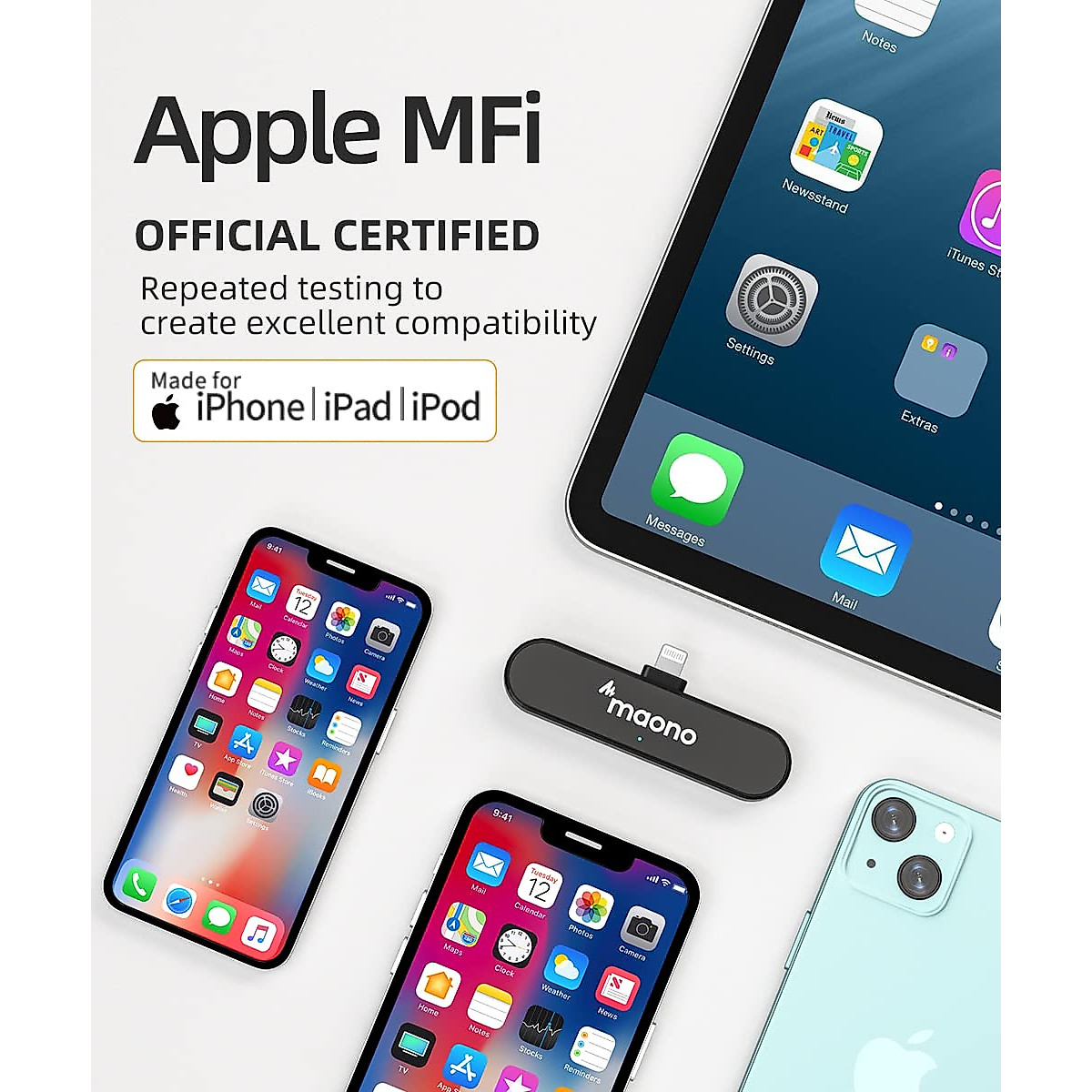 MAONO Ultra-Compact Wireless Lavalier Microphone with MFi Certified for iPhone, iPad, 2.4GHz Dual Lapel Mics with Pro Audio Chip and Mute for TikTok, Interview, Vlogging, Live Streaming(WM820 B2)