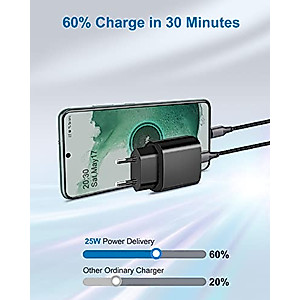 S23 S22 S21 Super Fast Charger Type C, European EU Travel Plug Adapter, 25W PD/PPS USB C Fast Wall Charger Block & 6FT Long Fast Charging Cable for Samsung Galaxy S23/S23 Ultra/S22/S22 Ultra/S21+/Note