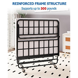 Ferlizer Folding Bed with Mattress for Adults, [Twin] Rollaway Bed with Mattress - 4" Memory Foam & Sturdy Metal Structure - 75" x 38", Black
