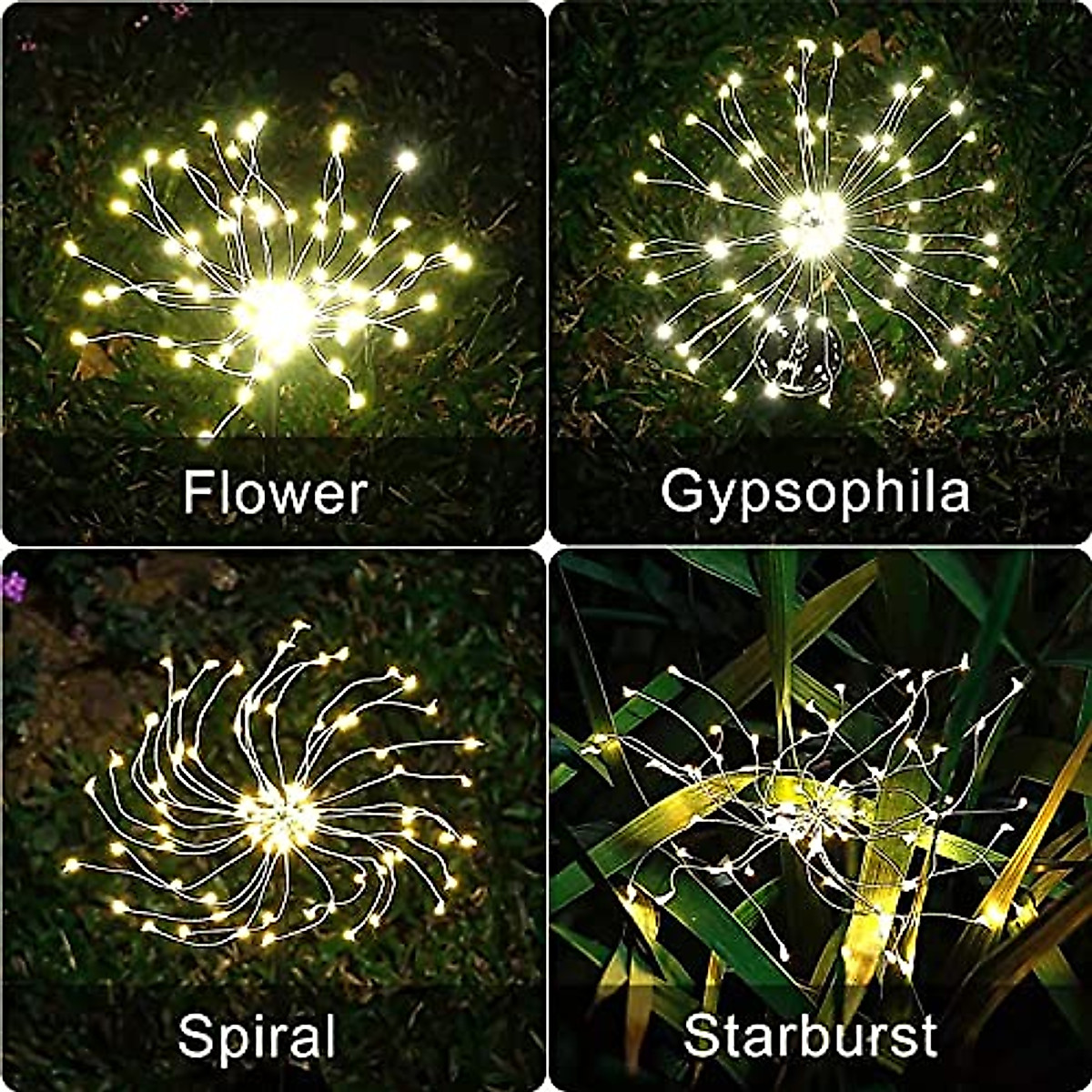 Solar Firework Lights 2 Packs Solar Garden Decorative Lights Outdoor 105 LED 2 Modes Firework String Light Waterproof Landscape Fairy Lights for Yard Lawn Pathway Christmas Party Decor (Warm White)