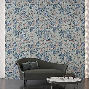 KAMTAIVOY Peel and Stick Wallpaper Blue Floral Contact Paper Removable Self-Adhesive Waterproof Flower Wallpaper Wall Mural Decoration 15.71inch x 118.1inch for livingroom Bedroom Wallpaper