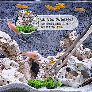 Firesteed Extra Long Handle Aquarium Tweezers Serving Tongs Feed clamp,2 Pack Stainless Steel Straight and Curved Tweezers Set for Fish Tank Plants Reptile Feeding Tongs（15 Inchs）