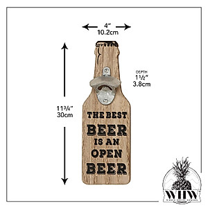 Americana BEST BEER IS AN OPEN BEER, Bottle Opener Wall Plaque, Silo Style, Flat Panel Wood, Metal, 11.75 Tall, Keyhole Hanger