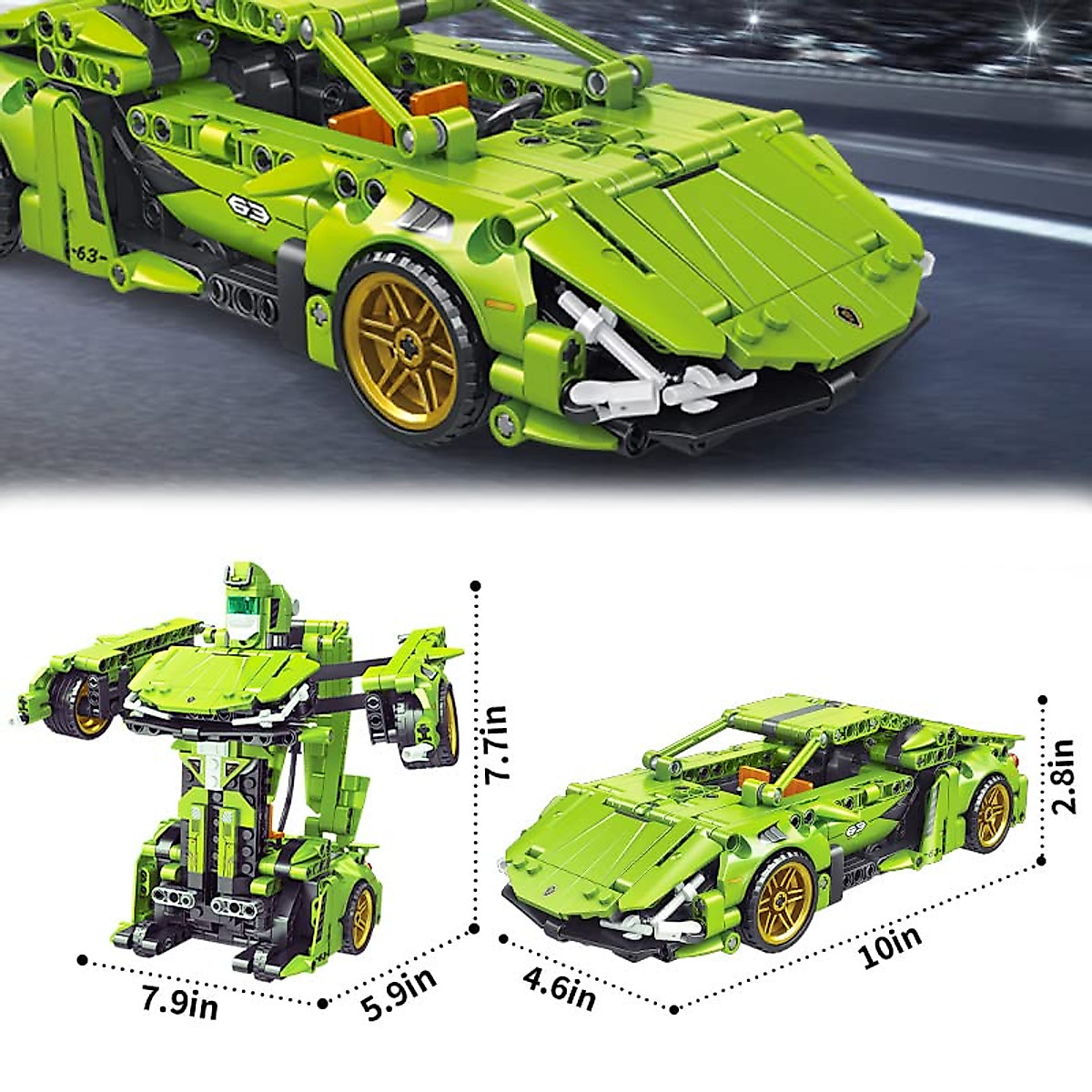 FEIDAMA Racing Cars Building Blocks Kit,2-in-1 Building Bricks Robot Building Toys, 721 PCS Sports Car Model Gifts for Kid Age 6+ and Adult