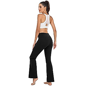Zonoss Bootcut Yoga Pants with Pockets for Women High Waist,Gym Workout Flare Leggings Tummy Control,Black,M