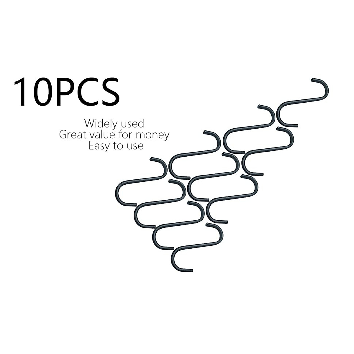 10 PCS Heavy Duty Black S Shaped Hooks for Hanging Pots and Pans Metal Hook Coat Hanger Perfect S Hook for Planter Pot Coat Bag Kitchen Bathroom Bedroom and Office (2.5")
