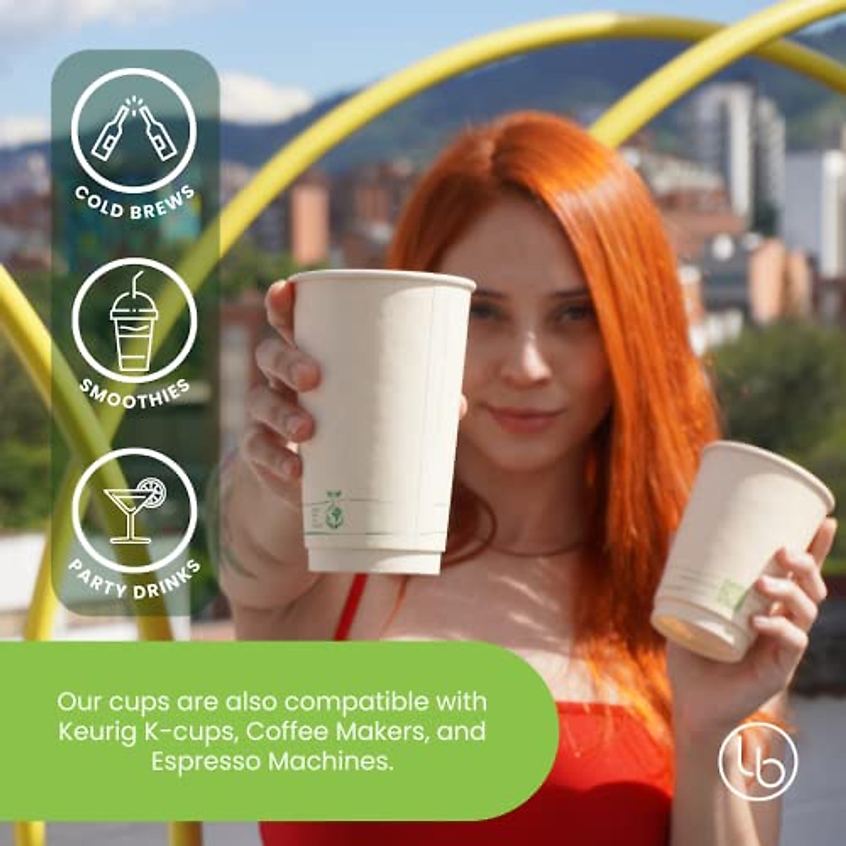 12oz Plastic-free Coffee Cups by Living Balance | 100 cups with Integrated Sleeves. Best alternatives to plastic cups.