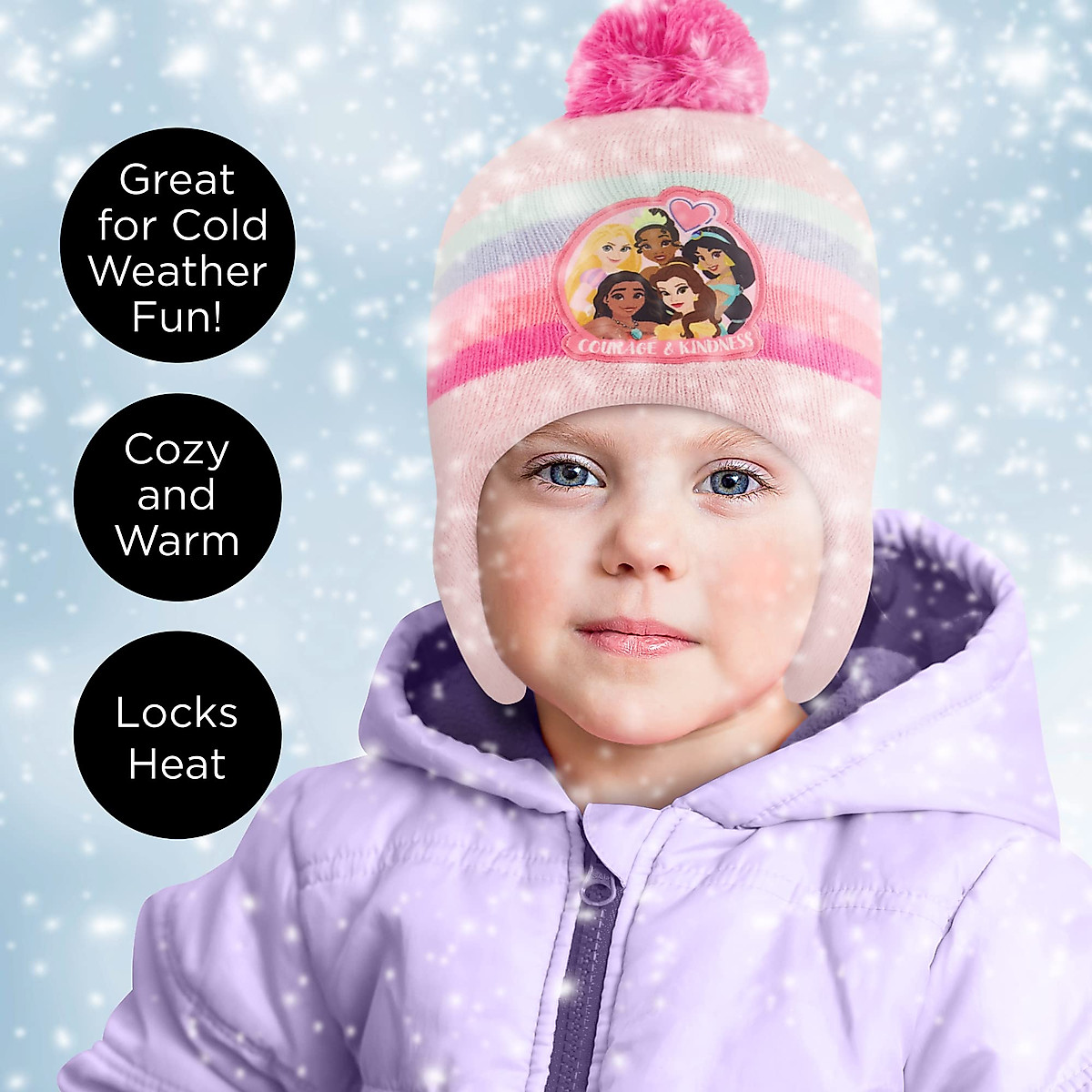 Disney Girls' Toddler Winter Mittens 2-4 Or Princess Hat and Kids Gloves Set for Ages 4-7, Pink with Fleece