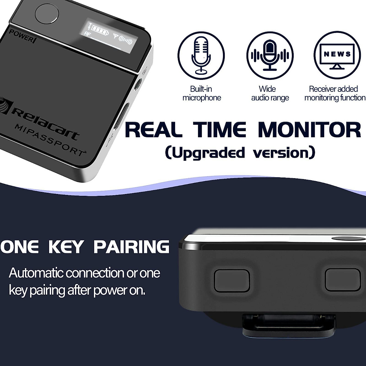 RELACART Mi1 Wireless Lavalier Microphone, 2.4G Wireless Lapel Mic System with 1 Transmitter and 1 Receiver Compatible with DSLR Camera, Camcorder, Smartphone for Vlogging, Streaming, YouTube