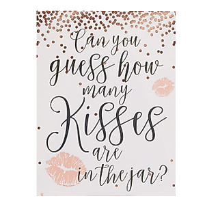 Sparkle and Bash Guess How Many Kisses Bridal Shower Game for 60 Guests for Wedding (1 Rule Board, 60 Guessing Cards)