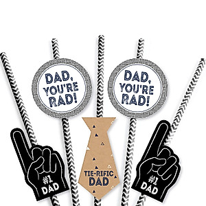 Big Dot of Happiness My Dad is Rad Paper Straw Decor - Father's Day Party Striped Decorative Straws - Set of 24