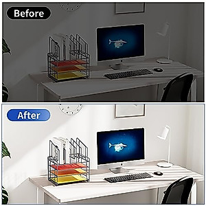 Marbrasse Mesh Desk Organizer, 4-Tier Mesh Desk File Organizer with 5 Vertical File Holders, Multifunction Desktop Organizer, Desk Organizers and Accessories for Home Office School,Grey