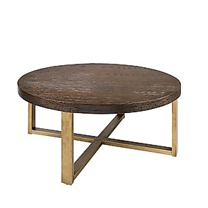 Savonnerie Round Coffee Table, Wood Top and Gold Painting Legs, 36" D x 16" H