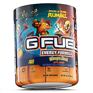 G Fuel Crash Team Rumble Energy Drink Powder, Pre Workout Caffeine Mix for Gaming, Sugar Free Focus Amino, Vitamin + Antioxidants, 9.9oz (Apple Mango Wumpa Fruit, 40 Servings)