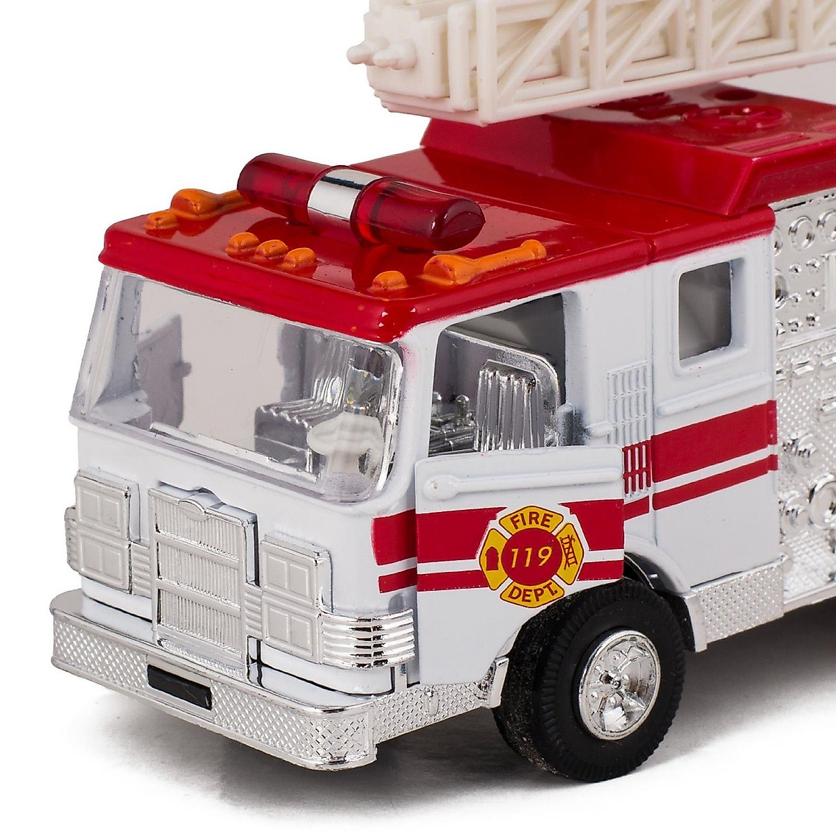 Master Toy Children's Collectible Die-Cast Metal Pull-Back Action & Sound Fire Engine Truck with Ladder, Red