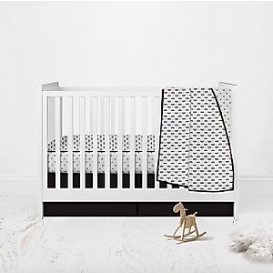 Bacati Love Muslin 3pc Crib Set with 4 Muslin Layers Lux Dream Blanket (Mustache/Plus/Cross, Black)