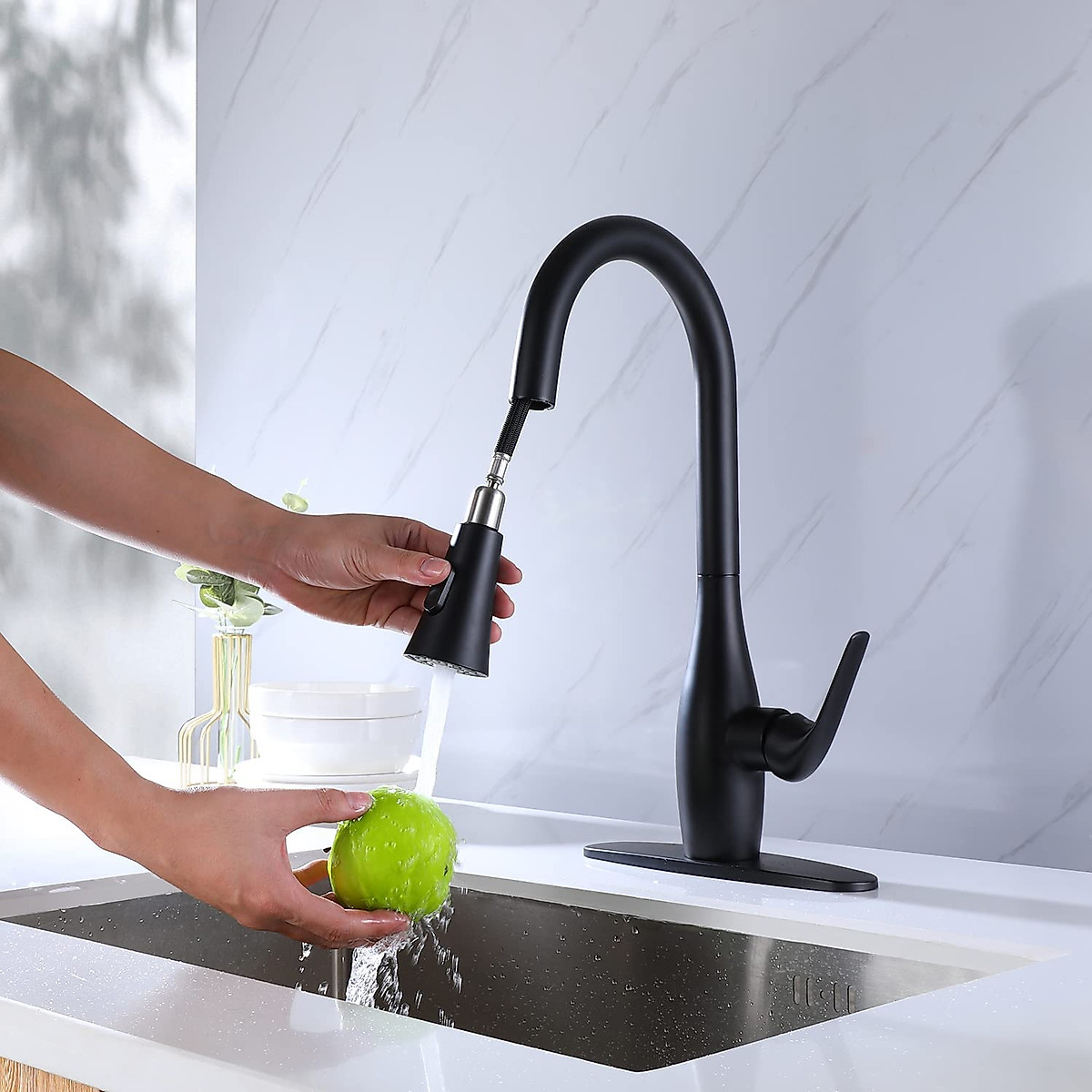 HMEGAO 10” Kitchen Sink Hole Cover, Faucet Deck Plate Escutcheon for Bathroom or Kitchen, 10 inch Stainless Steel Faucets Cover for 1 or 3 Holes (Matte Black)