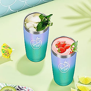 Qtencas Teacher Gifts, Teacher Life Travel Tumbler, Teacher Appreciation Gifts Christmas Birthday Gifts for Women Teachers Professors, Stainless Steel Insulated Tumbler with Lids (20 Oz, Glitter)