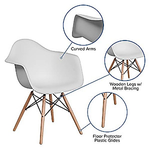Flash Furniture Alonza Series White Plastic Chair with Wooden Legs