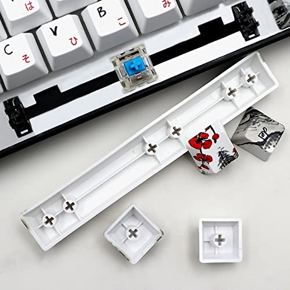 JSJT Custom Keycap-Keycaps 60 Percent Suitable for GK61/GK64/RK61/Anne /ALT61 Mechanical Keyboards 71 Key with Japanese Font Set OEM Profile PBT Keycaps with Keycap Puller (Plum Blossom Keycaps)