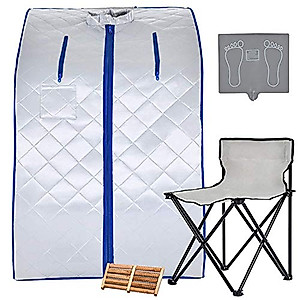 KUPPET Portable Infrared Home Spa, Infrared Portable Sauna, with Heating Foot Pad and Chair, Remote Control, 30 Minutes Timer (Infrared 36.6''H,Silver)