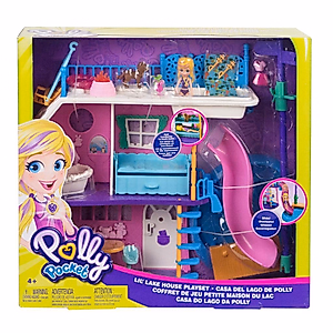 Polly Pocket Lil’ Lake House with 2 Stories, Slides, Lake Accessories, Living Accessories, 3-inch Polly Doll & Her Dog Peaches; For Ages 4 and Up [Amazon Exclusive]