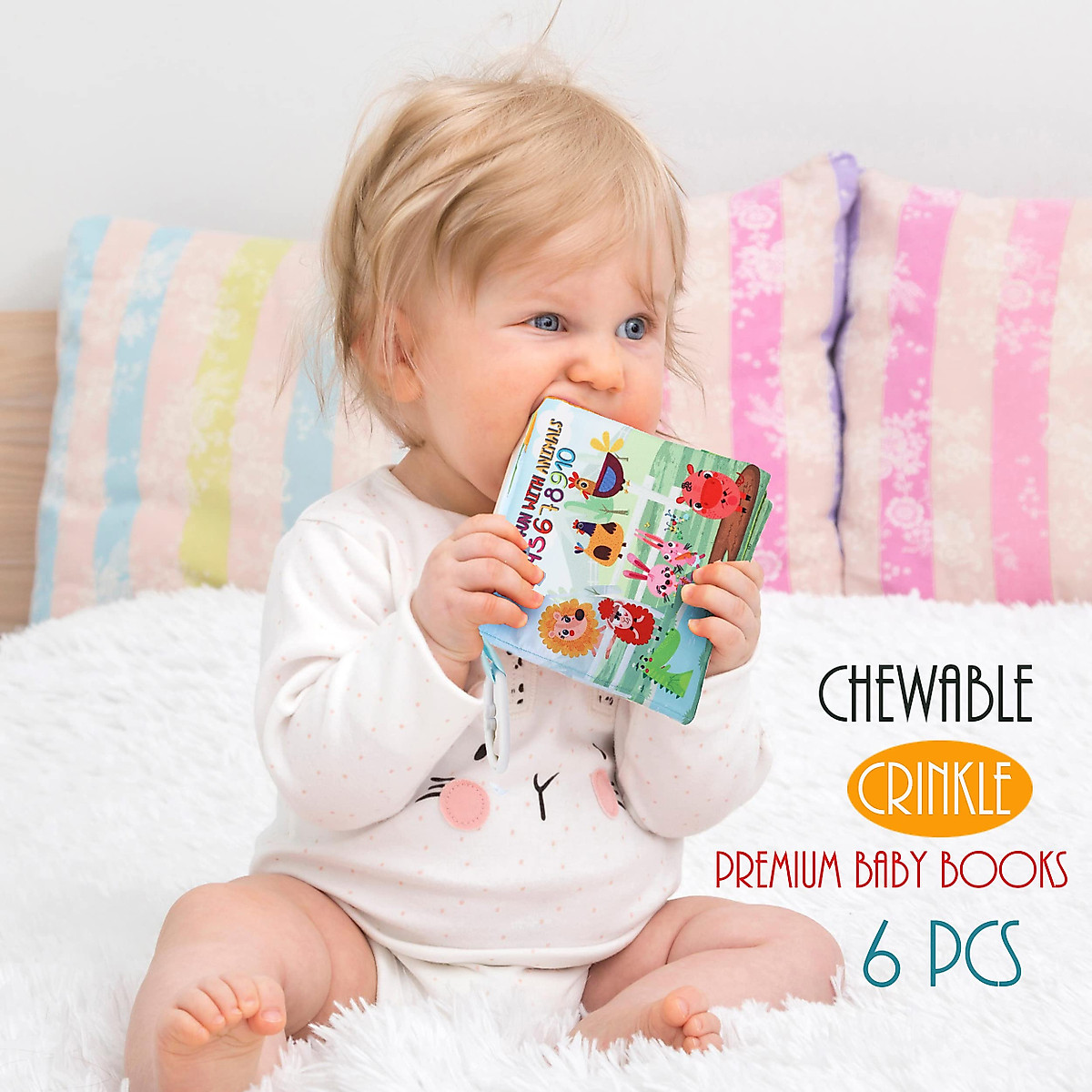 Baby Books Toys Gifts, Touch and Feel Cloth Crinkle Books for Babies,Infant Toddler Baby 0-3-6-12-18 Months,Early Learning Toys 6 to 12 Months 1-2 Years Old,Christmas Shower Gift for Boys Girls,6 PCS