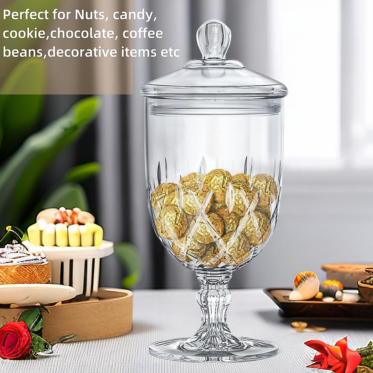 baflovga Candy Jars with Airtight Lids, 71 OZ Acrylic Cookie Jars, Plastic Apothecary Jars, Elegant Storage Canisters for Candy Buffet, Bathroom, Party, Wedding, Break-Resistant, Clear