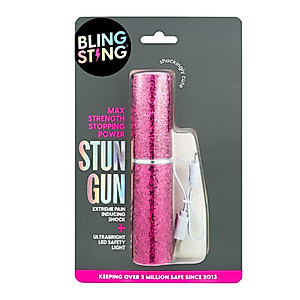 BLINGSTING Mini Lipstick Stun Gun for Women Self Defense with Flashlight & USB Rechargeable Battery, Pink