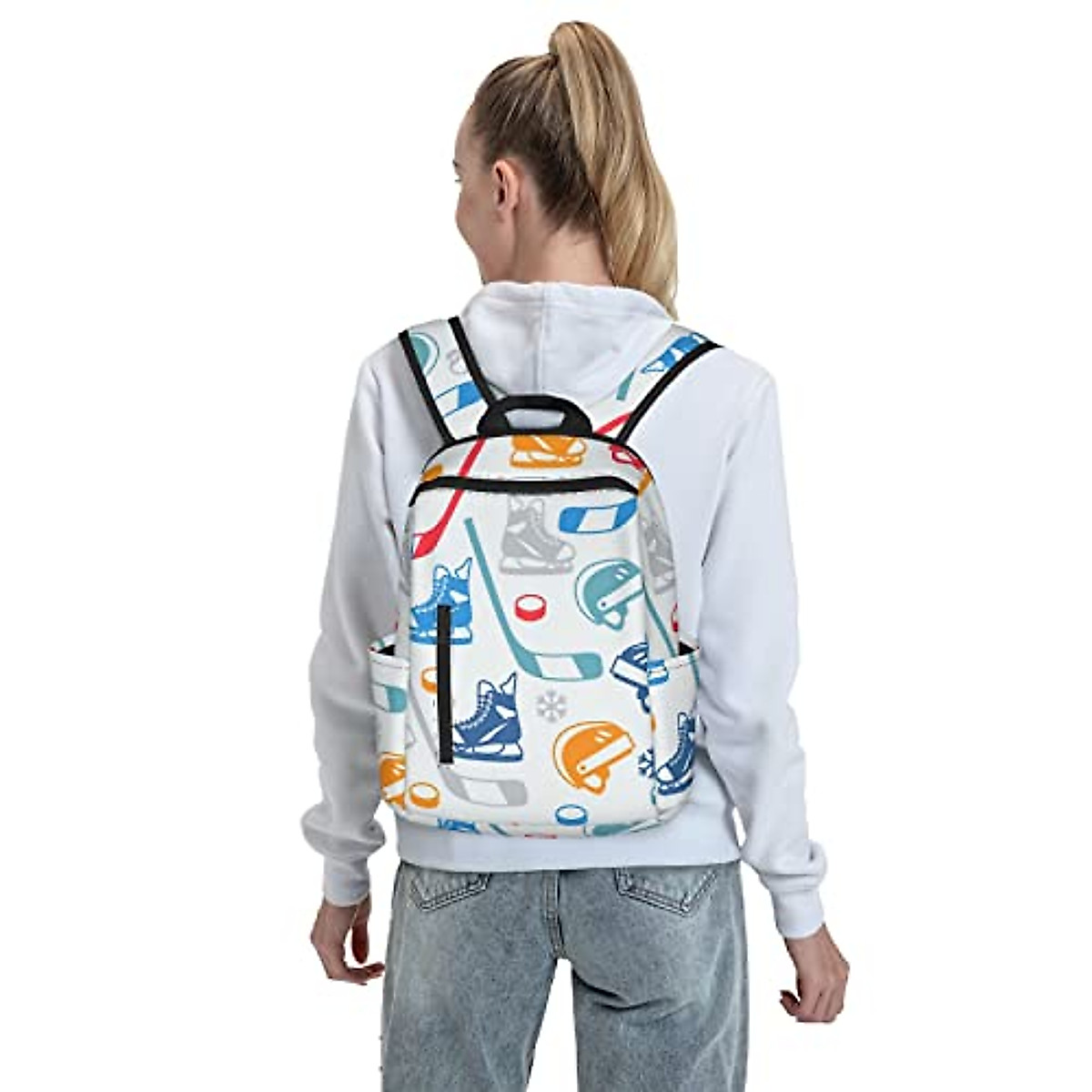 Biviel Hockey Elements Creative Patterned print Lightweight Backpack Simple Casual Shoulder Backpack Hiking Backpacks
