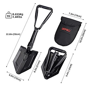 URPRO Folding Survival Shovel w/Pick, Portable Carbon Steel Handle and Blade, Entrenching, Military, Firefighting, Trenching Tool, for Camping, Gardening, Digging, Sand, Mud & Snow