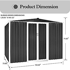 SOLAURA 8'x6' Outdoor Vented Storage Shed Garden Backyard Tool Steel Cabin (Grey)