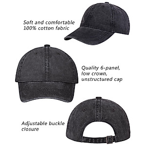 TSSGBL Vintage Cotton Washed Plain Baseball Caps Adjustable Distressed Dad Hat Men Women Unstructured Low Profile Blank Soft Summer Outdoor Ball Caps - Black