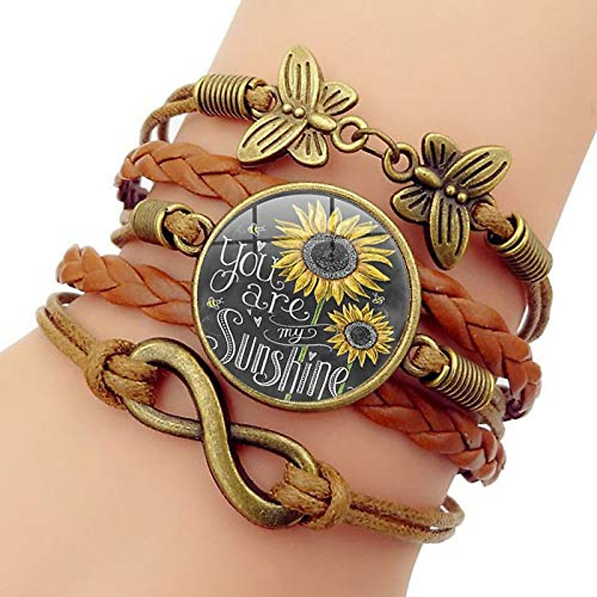 MISSLATE 4pcs Sunflower Leather Bracelets for Womens Present You Are My Sunshine Bracelets for Teen Girls Mom Birthday Gifts (Multicolor)