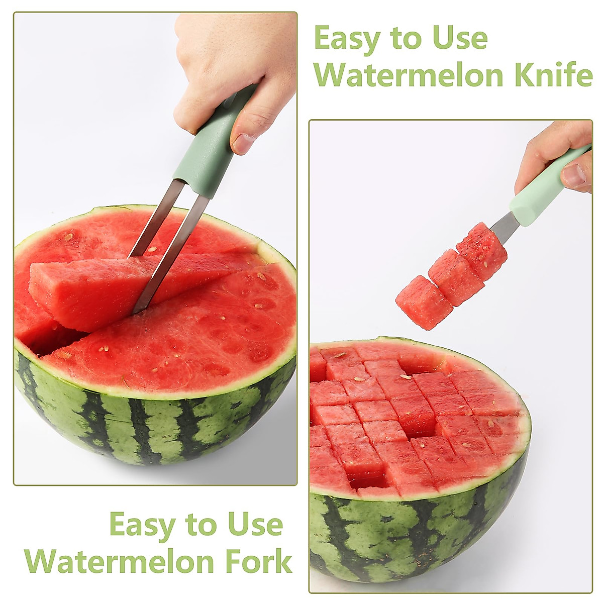 LIVSGNISTA Watermelon Cutter Slicer Tool,Stainless Steel Watermelon Knife and Fork Kit,3-in-1 Fruit Cutter Kitchen Gadgets