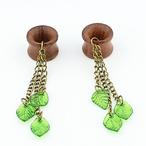 Balala 1/2 inch 12mm Green Leaf Wood Dangle Ear Gauges Piercing Flesh Tunnels Plugs Statement Earrings