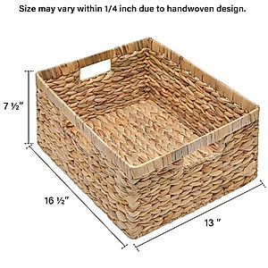 StorageWorks Jumbo Rectangular Wicker Basket, Water Hyacinth Storage Basket with Built-in Handles, 1 Pack