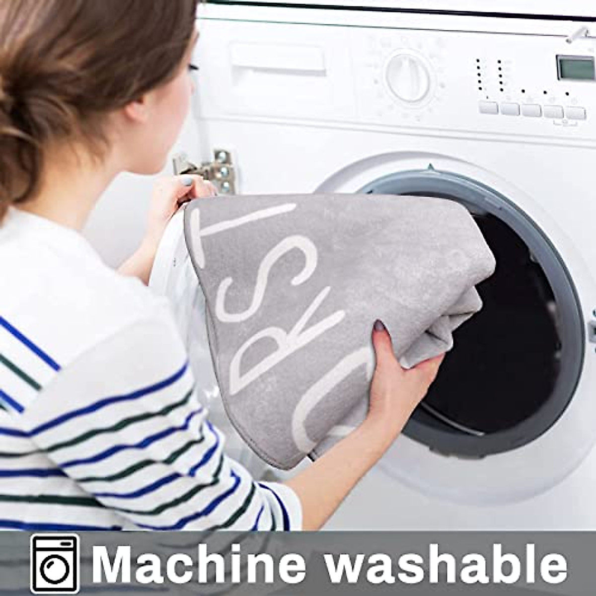 LIVEBOX Round ABC Kids Rug for Boy and Girl,Circle Washable Area Rug Non-Slip Crawling Play Mat for Playroom,Alphabet Nursery Area Rug Circular Learning Carpet for Bedroom (47",Grey)