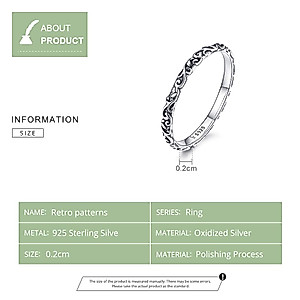 GDDX 2mm,3mm Engraved Pattern Retro Rings Sterling Silver Black Tibetan Silver Stackable Antique Ring Eternity Bands for Women Men (2mm, 8)