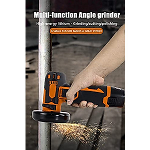 Weytoll 12V Cordless Brush Angle Grinder Kit, Grinding Disc 3/76mm, 19500rpm Electric Grinding Tool Mini Grinder Handheld Cutter with 2pcs 12V1300mAh Batteries and 6 Cutting Discs, Orange