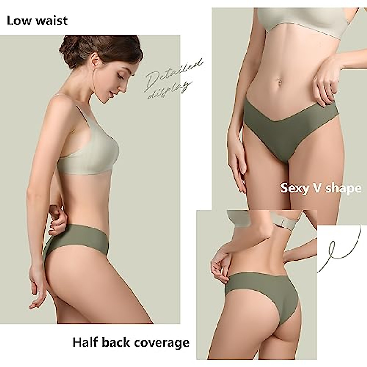 LEVAO 7 Pack Seamless Underwear for Women No Show Bikini Panties Invisible V-shaped Waistband Hipster Cheeky Underwear S-XL