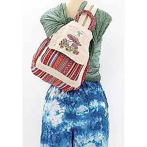 Unique design Mushroom Embroidery Himalaya Hemp Hippie Backpack Festival Backpack FAIR TRADE Handmade with Love. (NATURAL HEMP)