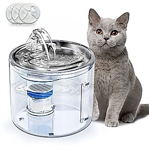 Cat Water Fountain Stainless Steel -SINDOX Dog Water Bowl Fountain, 2.6L/88oz Automatic Cat Fountains Ultra Quiet Pet Drinking Water Dispenser for Cats, Dogs, Multiple Pets with 3 Filters-Transparent